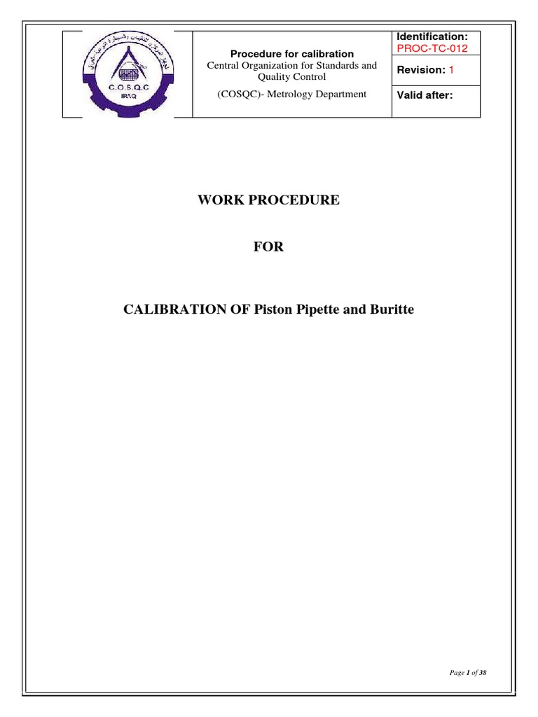 Calibration Procedure: Pipettes & Burettes | PDF | Calibration | Density