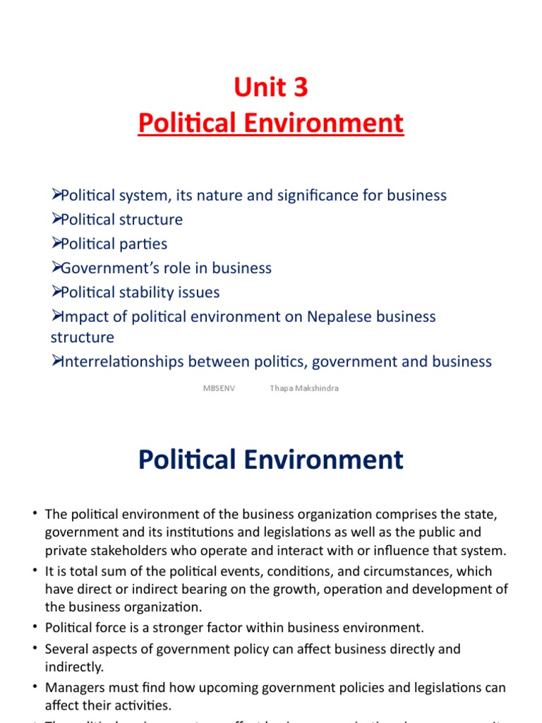 Unit 3 Political Environment1312670280 | PDF | Nepal | Business Ethics