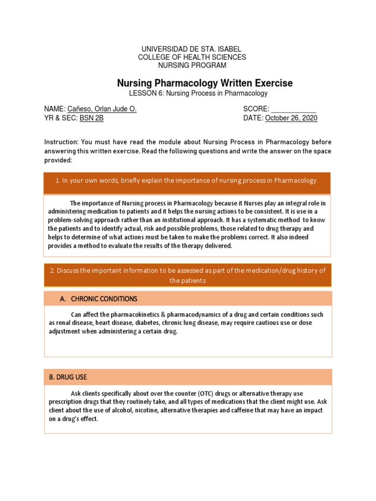 Sample NURSING PROCESS IN PHARMACOLOGY PDF | PDF | Pharmacology | Adverse Effect