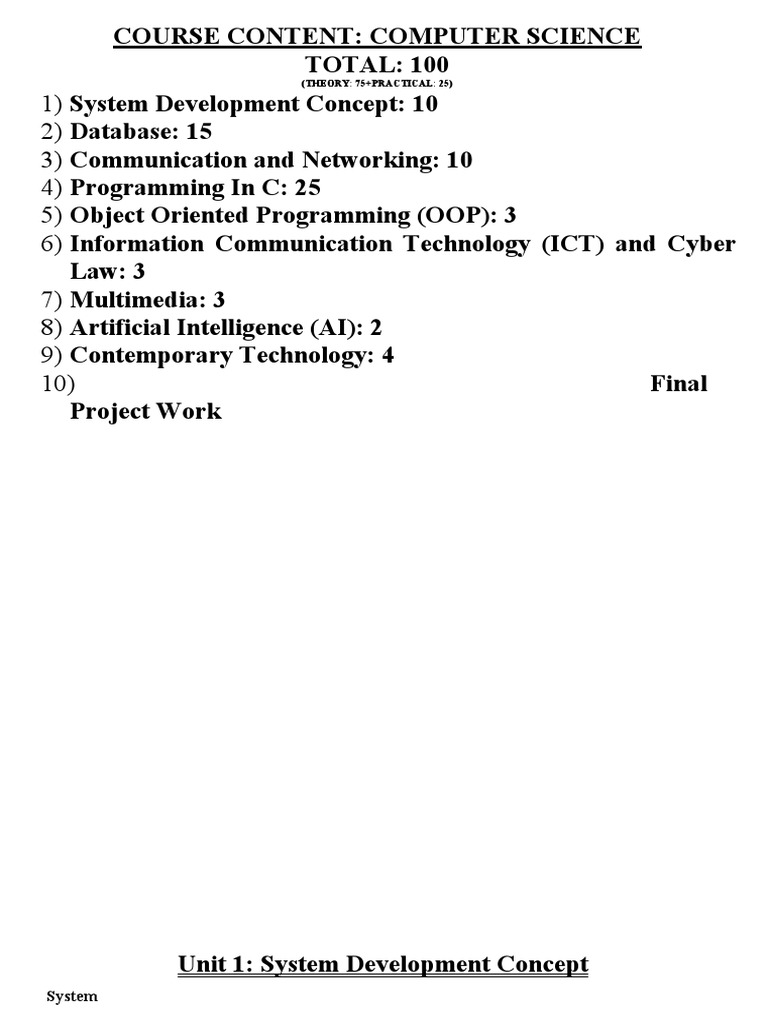 Course Content: Computer Science TOTAL: 100: System | PDF | Feasibility ...