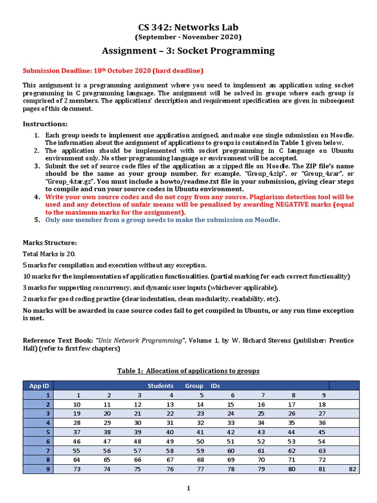 CS 342: Networks Lab Assignment - 3: Socket Programming: (September ...