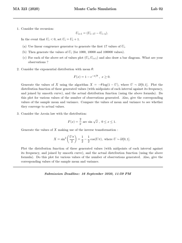 MA 323 (2020) Monte Carlo Simulation Lab 02: I+1 I 17 I 5 I I I | PDF ...