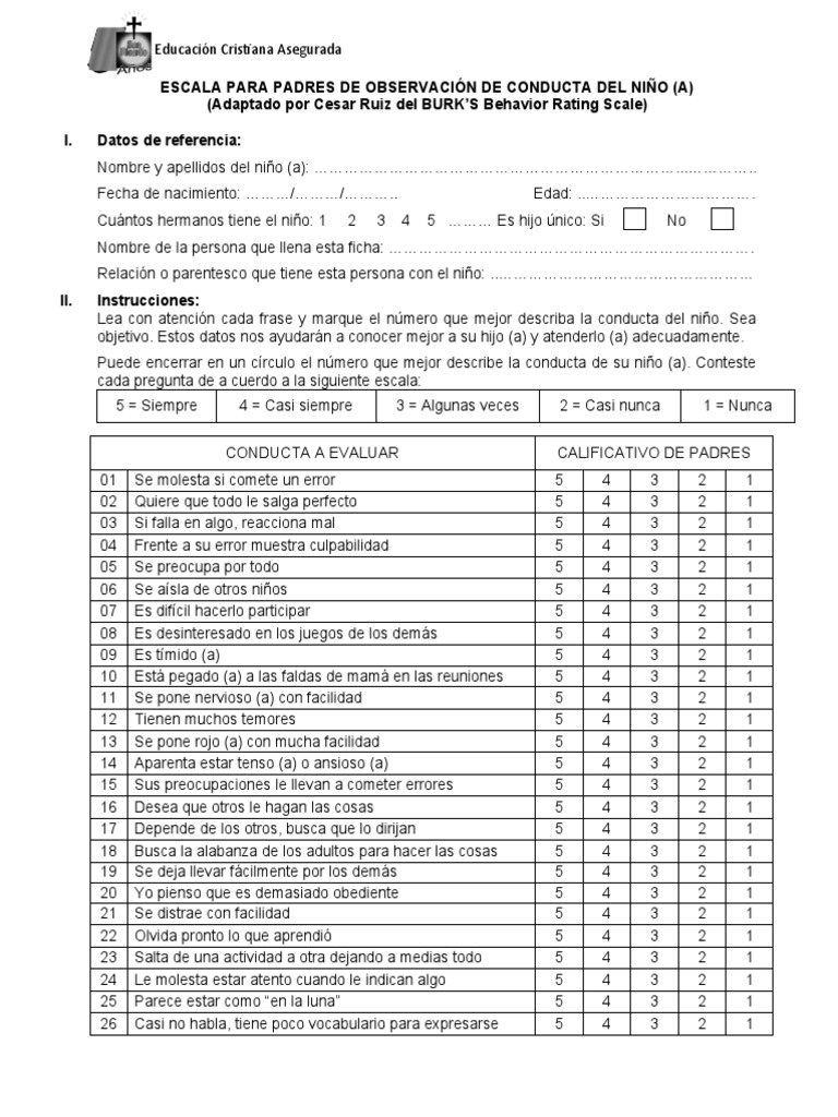 Escala para Padres de Observación de Conducta Del Niño | PDF Escala para Padres de Observación de Conducta Del Niño | PDF