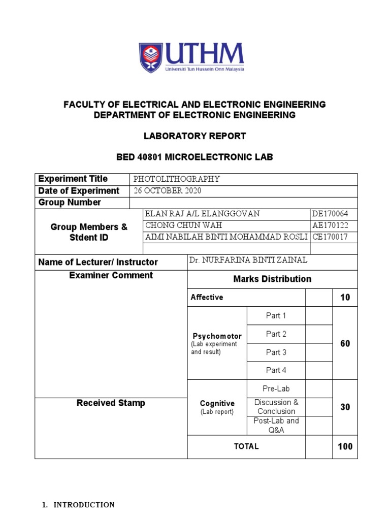 Lab Photolithography | PDF | Photolithography | Semiconductor Device Fabrication
