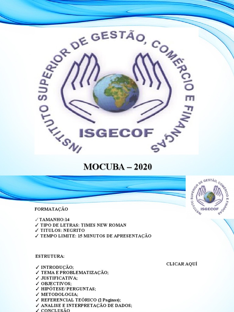 Modelo de Slide - 2020 - ISGECOF MOCUBA | PDF