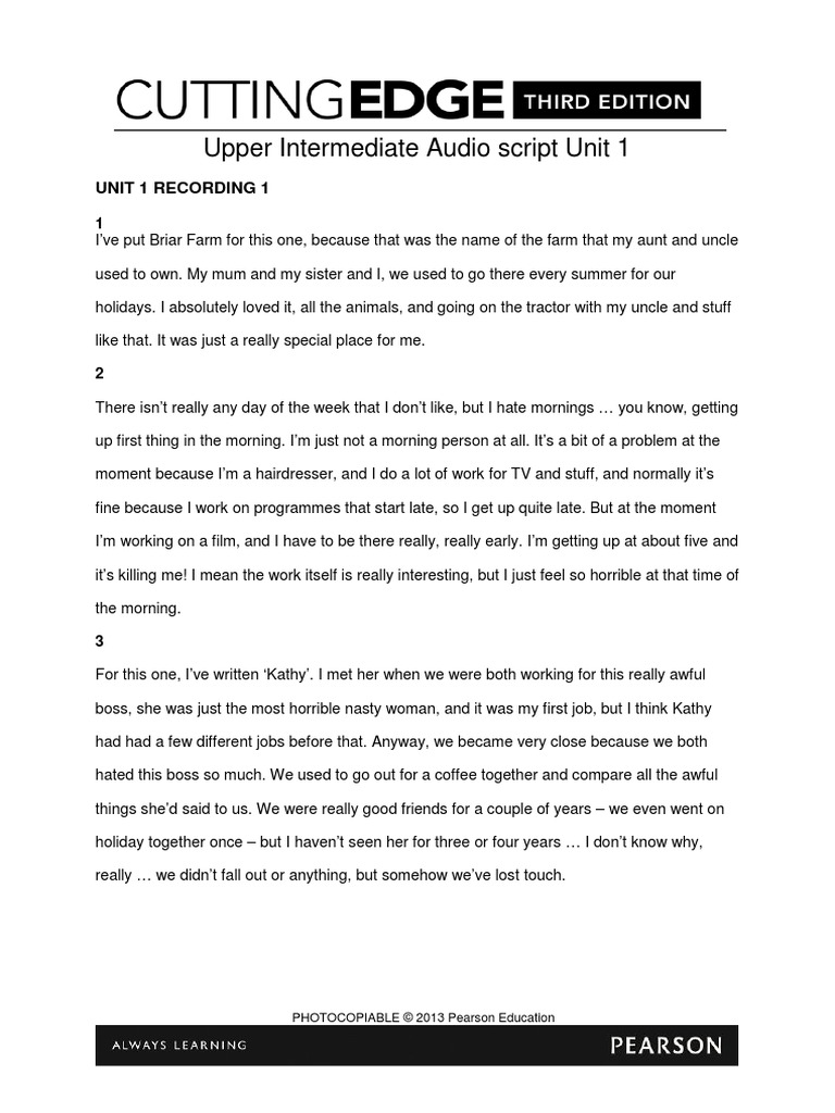 Upper Intermediate Audio Script Unit 1 | PDF