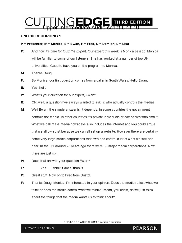 Upper Intermediate Audio Script Unit 10 | PDF | Diana | Newspapers