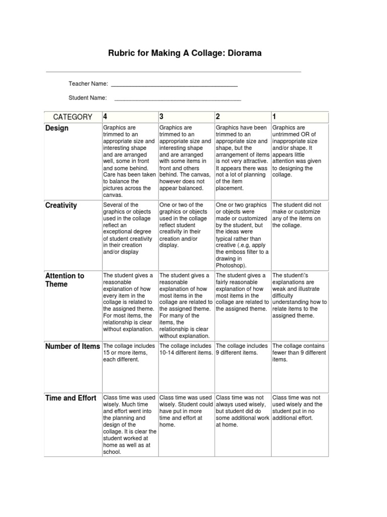 Rubric For Making A Collage: Diorama: Category | Download Free PDF ...