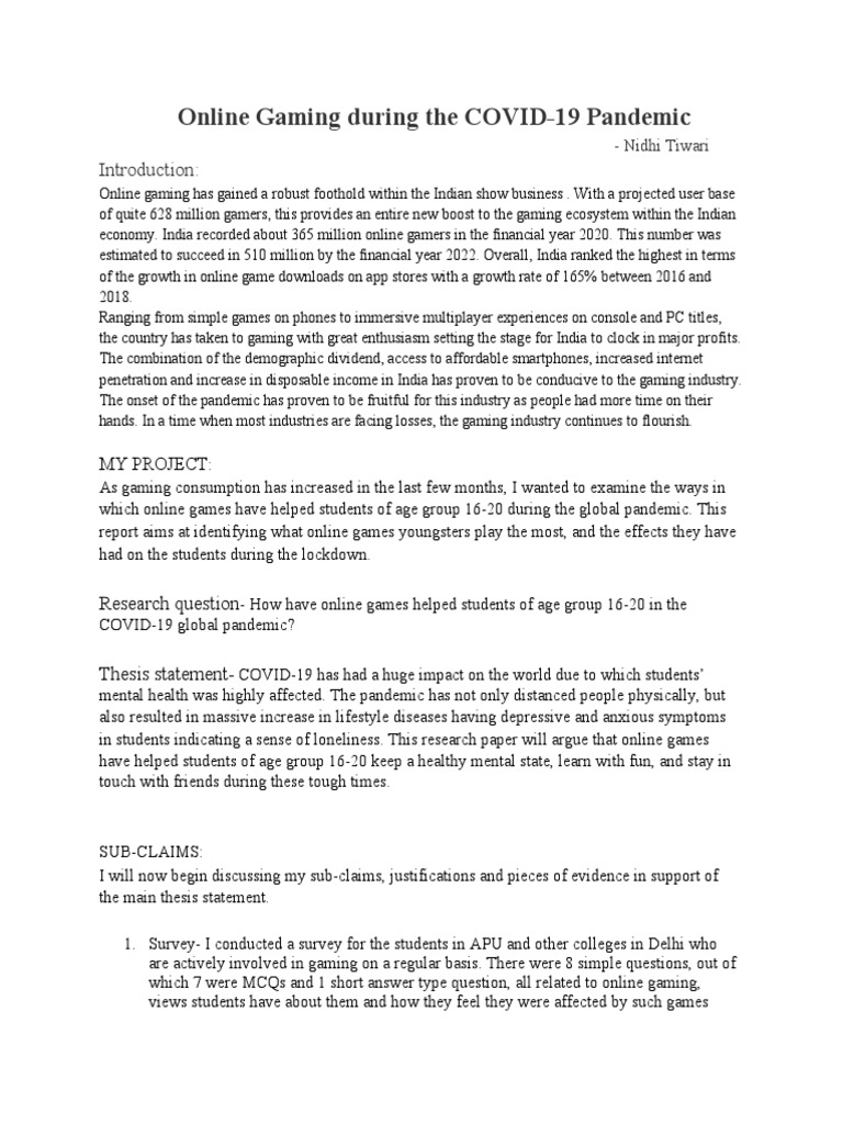 Research Paper-Online Gaming | PDF | Mental Disorder | Video Games