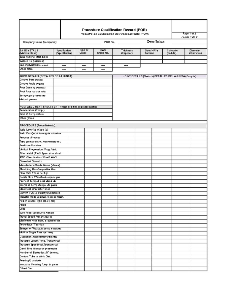 Formato PQR Aws D1.1 2020 | PDF | Procesos industriales | Calefacción ...
