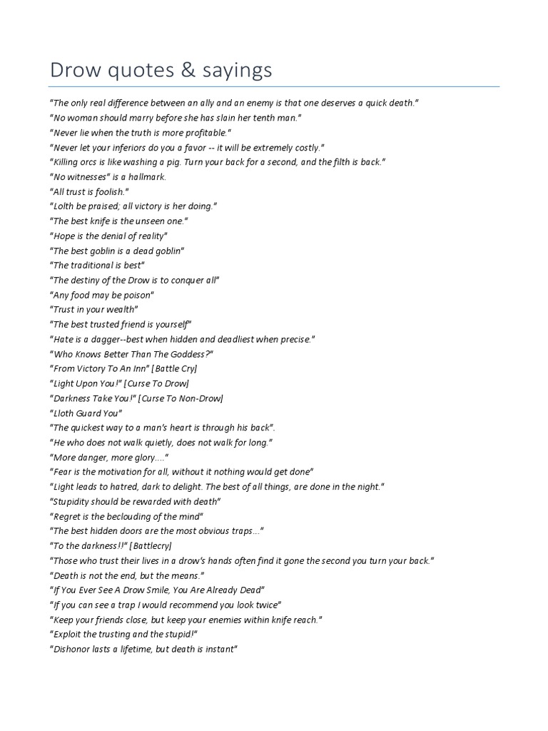 Drow Quotes & Common Sayings | PDF