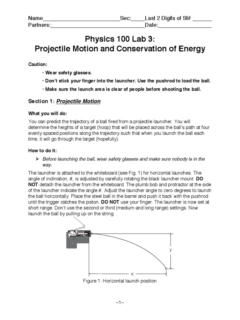 Physics 100 Lab 3: Projectile Motion and Conservation of Energy | PDF ...