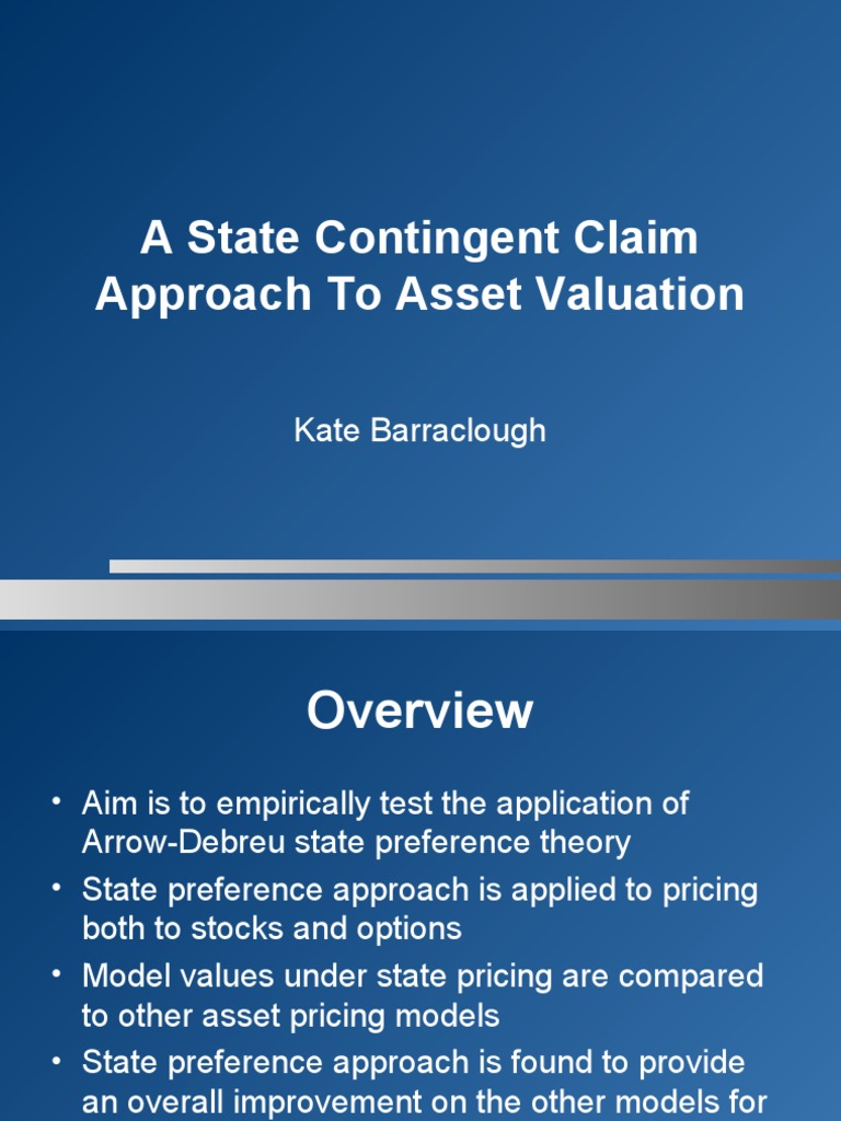 A State Contingent Claim Approach To Asset Valuation: Kate Barraclough ...