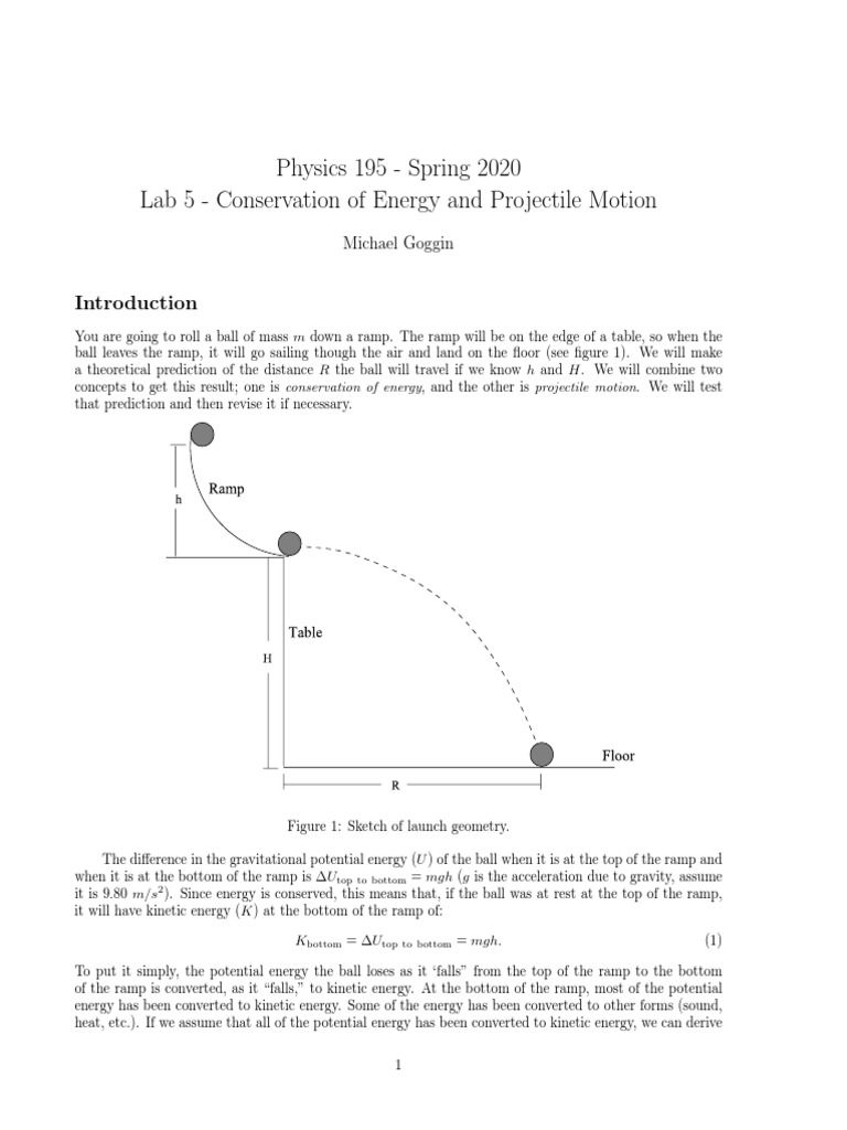 Physics 195 - Spring 2020 Lab 5 - Conservation of Energy and Projectile ...