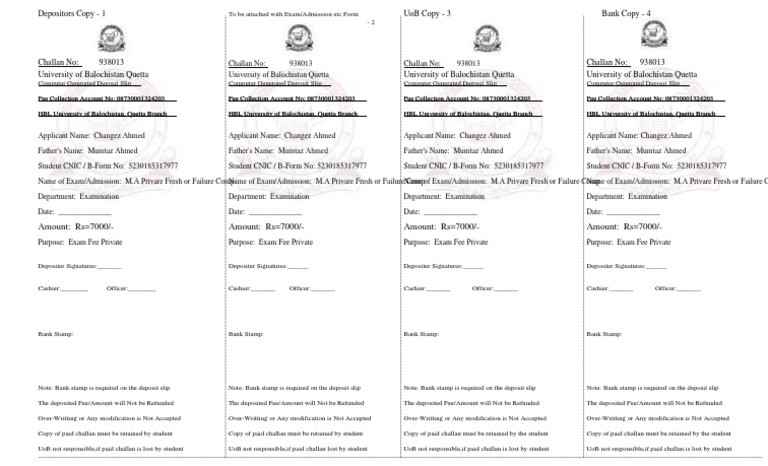 Bank Challan Changez Ahmed | PDF | Service Industries | Banking