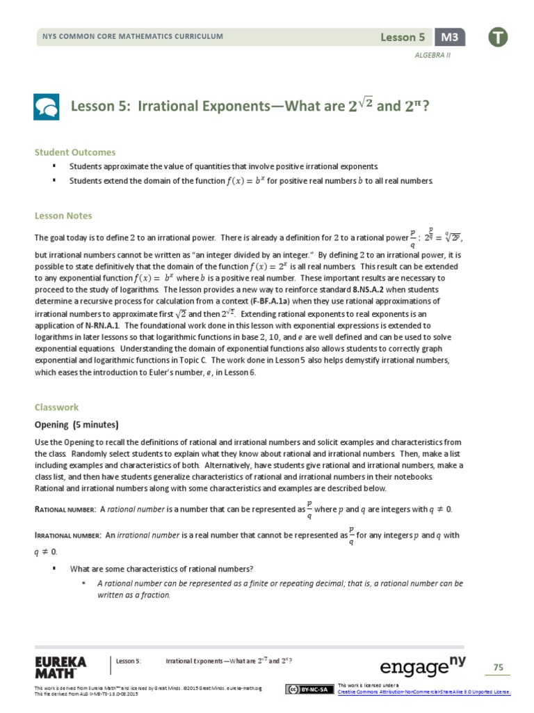 Lesson 5: Irrational Exponents-What Are and ?: Student Outcomes | PDF ...