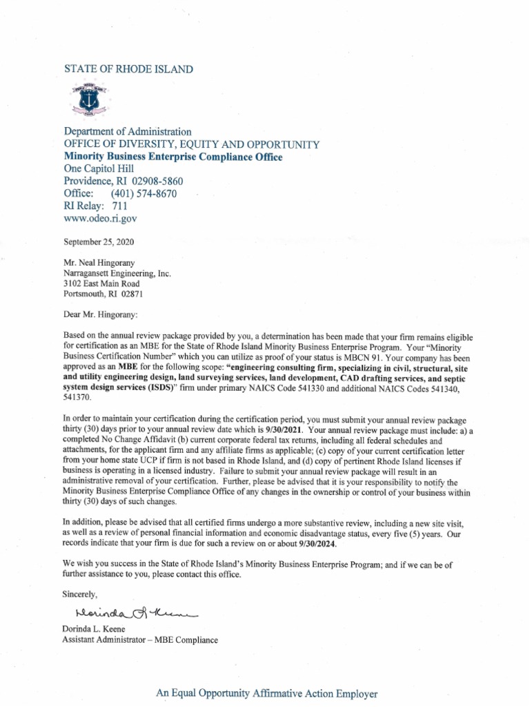 NEI MBE Certification Letter #1 | PDF