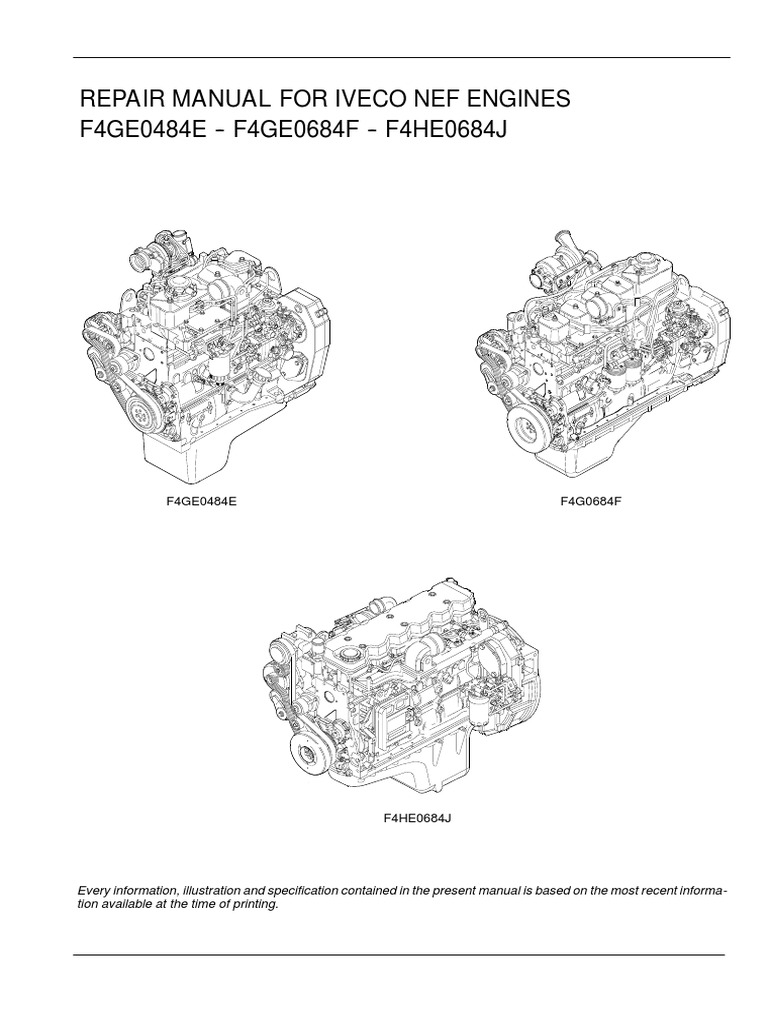 Repair Manual For Iveco Nef Engines F4GE0484E - F4GE0684F - F4HE0684J ...