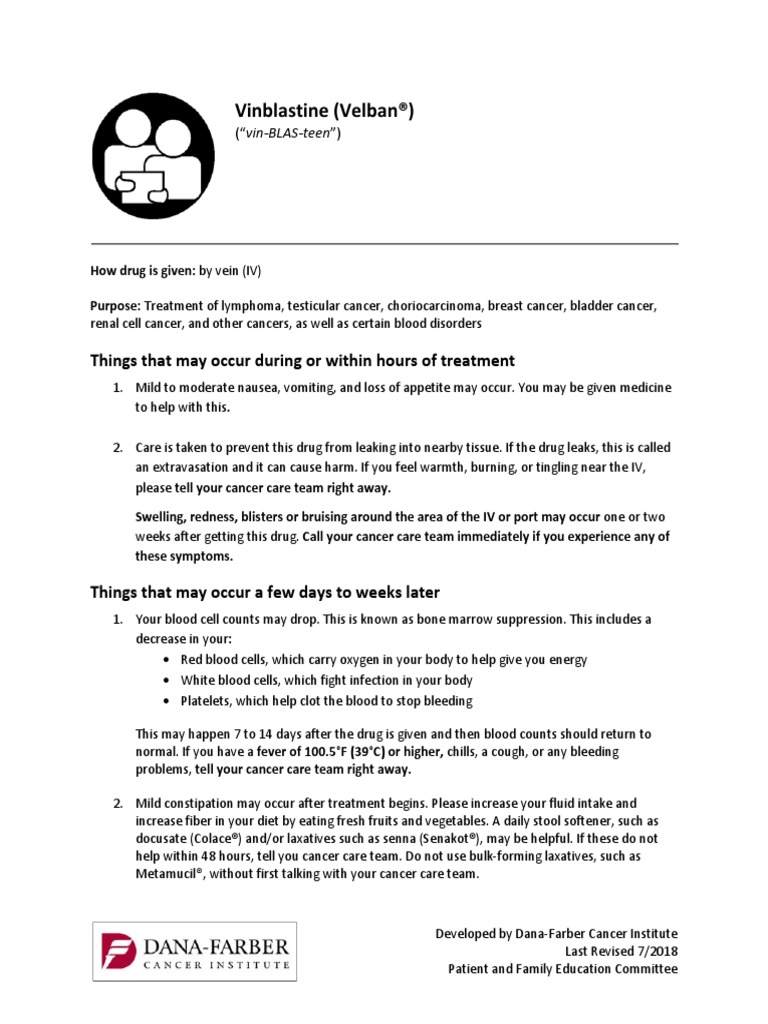 Vinblastine (Velban®) : Things That May Occur During or Within Hours of ...