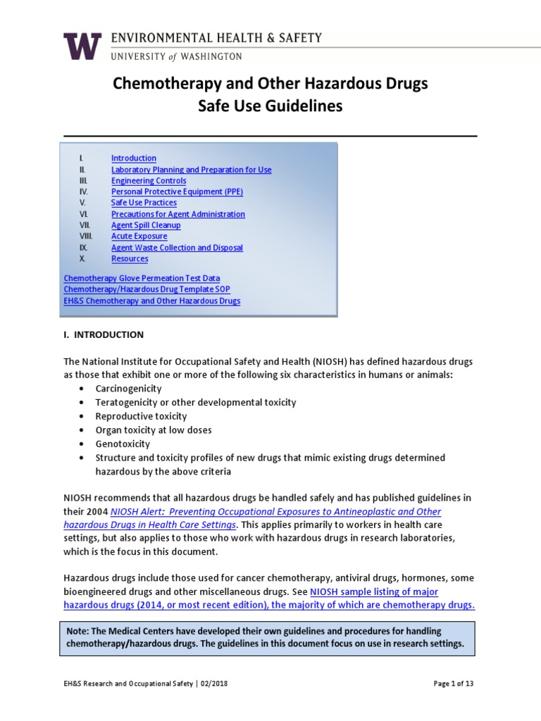 Chemotherapy and Other Hazardous Drugs Safe Use Guidelines: I. II. Iii ...