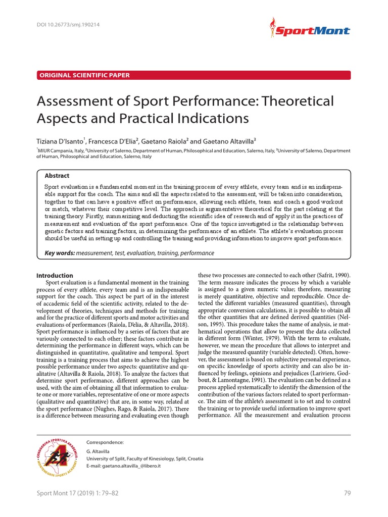 Assessment of Sport Performance: Theoretical Aspects and Practical ...