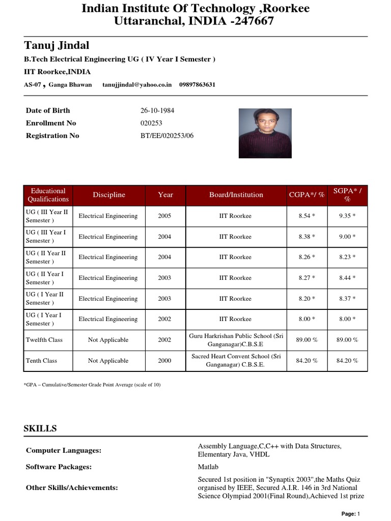 IIT Roorkee Electrical Engineer Resume | PDF | Digital Technology ...
