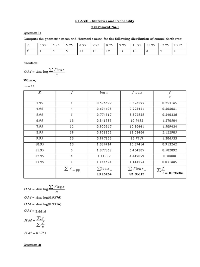 STA301 - (Assignment No.1) | PDF | Mean | Mathematical Analysis