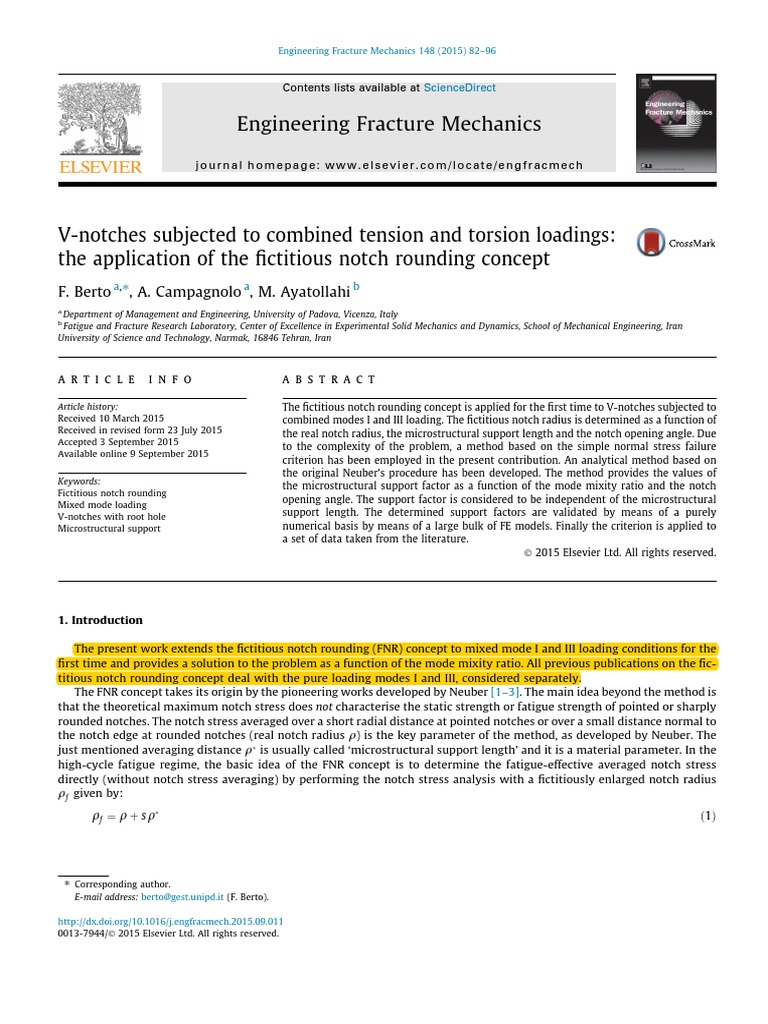V-Notches Subjected To Combined Tension and Torsion Loadings The ...