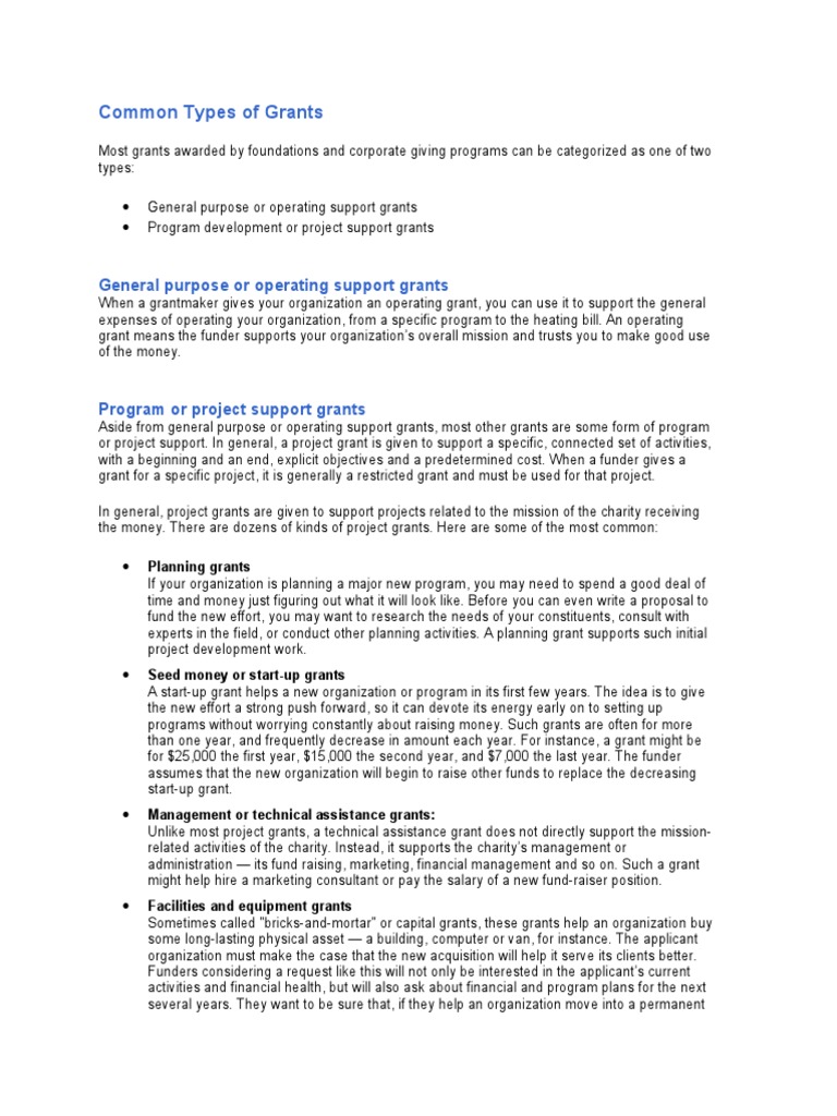 Common Types of Grants | PDF | Grant (Money) | Financial Endowment