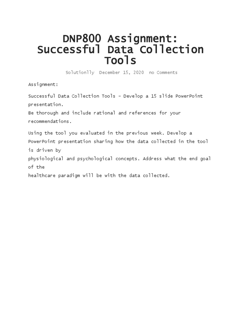 DNP800 Assignment Successful Data Collection Tools | PDF