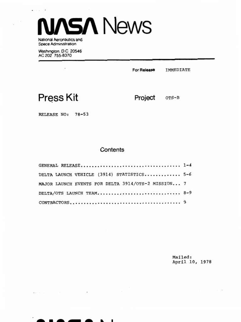 OTS-B Press Kit | PDF | Delta (Rocket Family) | Satellite