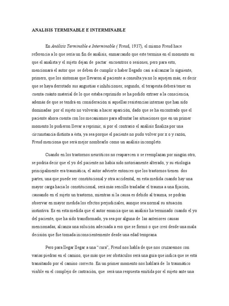 Analisis Terminable e Interminable | PDF | Sigmund Freud | Psicoanálisis