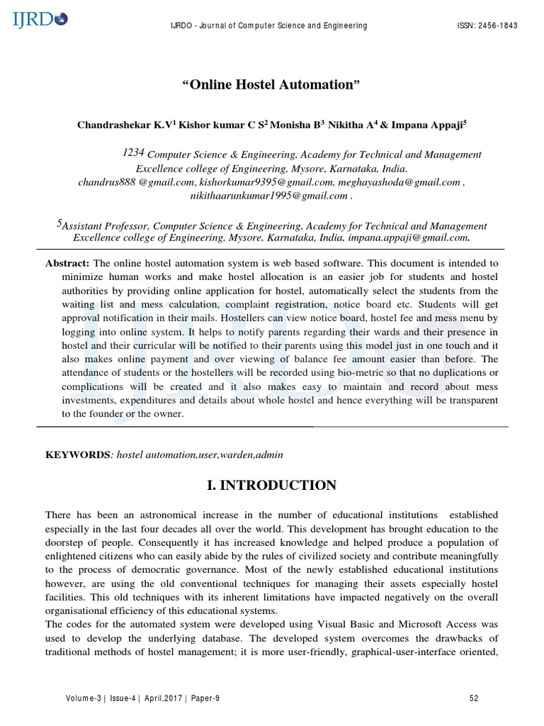 "Online Hostel Automation": 1234 Computer Science & Engineering ...