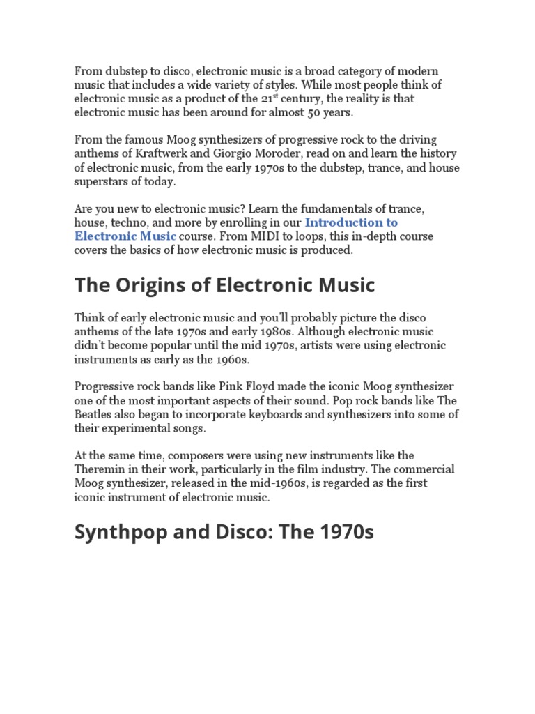 The Origins of Electronic Music | PDF | Electronic Music | Synthesizer