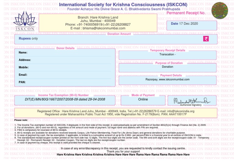 80G Receipt | PDF | Payments | Society