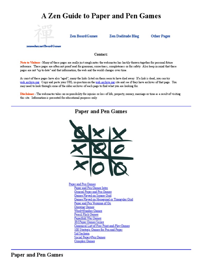 Zen Guide to Pen and Paper Games | PDF | Games Of Mental Skill | Gaming