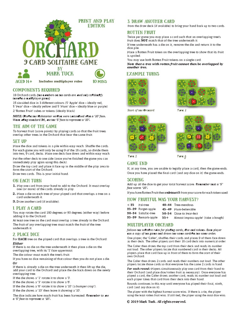Orchard 9 Card Solitaire | PDF | Playing Cards | Games Of Mental Skill