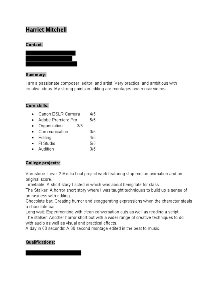 Harriet Mitchell: Contact | PDF