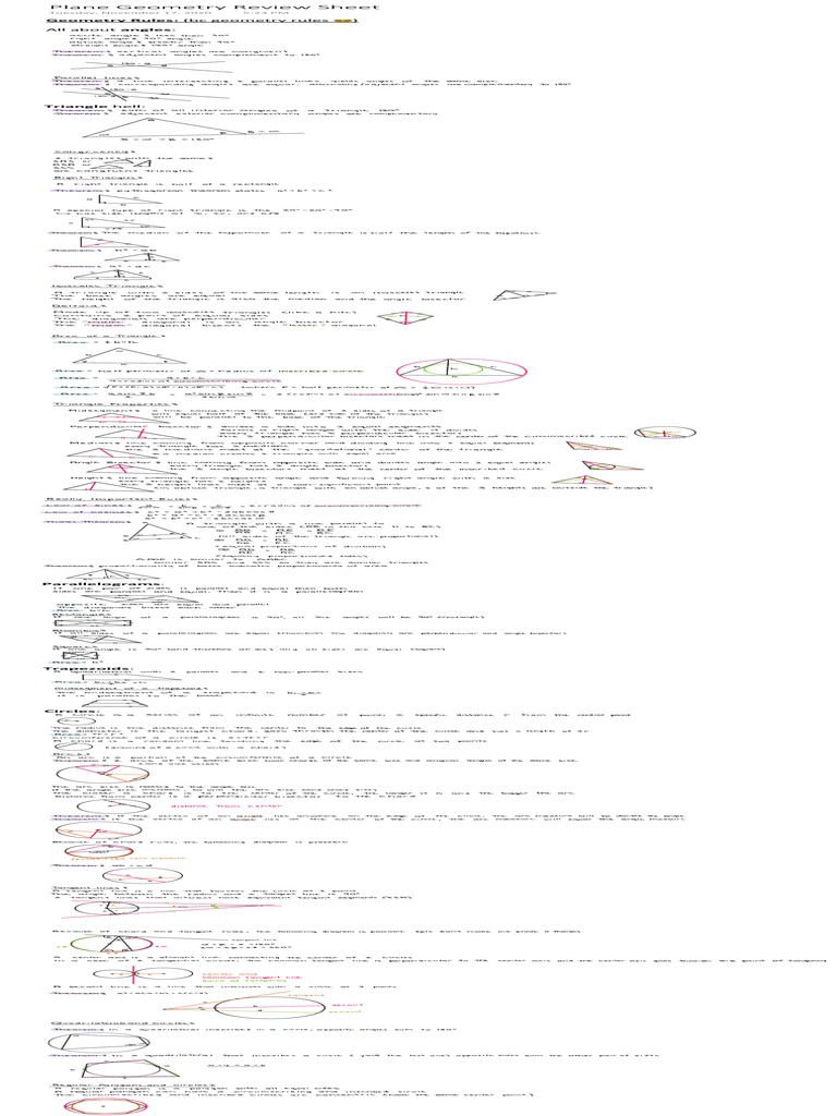 Plane Geometry Review Sheet