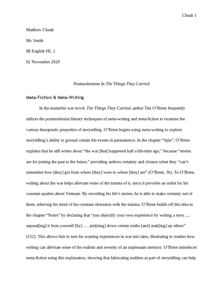 Postmodernism in The Things They Carried | PDF | Novels | Unrest