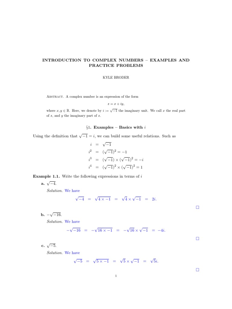 Introduction To Complex Numbers | PDF | Zero Of A Function | Complex Number