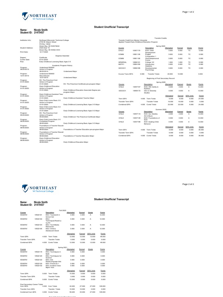 Transcript December | PDF | Early Childhood Education | Educational Stages