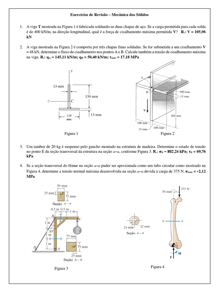 Exercicios Revisao PDF | PDF | Estresse (Mecânica) | Viga
