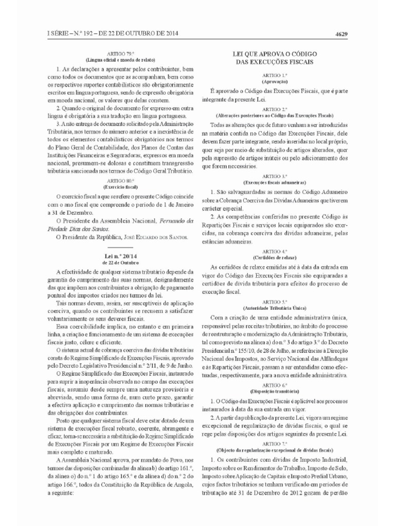 Código Das Execuçoes Fiscais - Lei N.º 20 14 | PDF