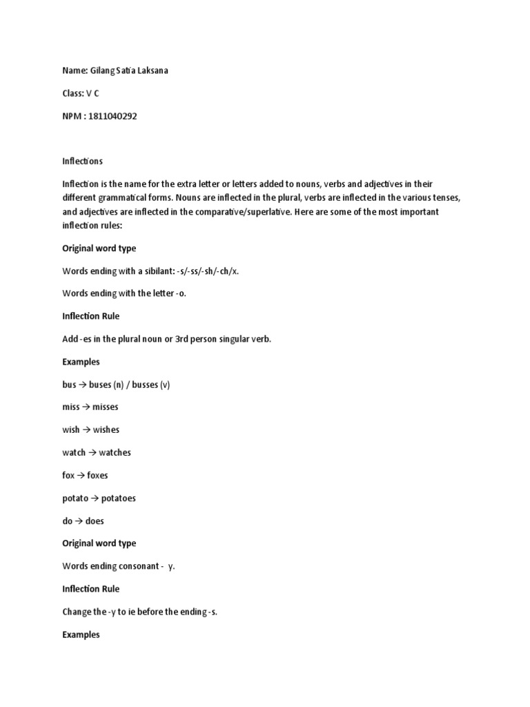 Inflection Rules for English Grammar | PDF | Language Arts & Discipline