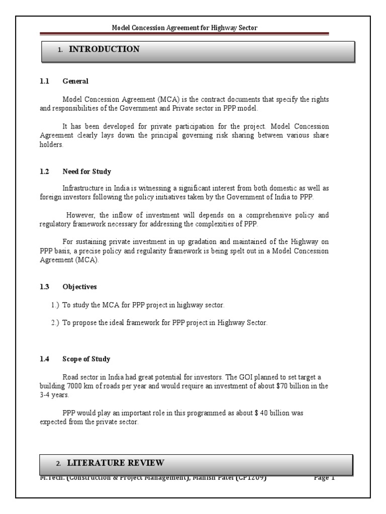 Model Concession Agreement | PDF | Public–Private Partnership | Procurement