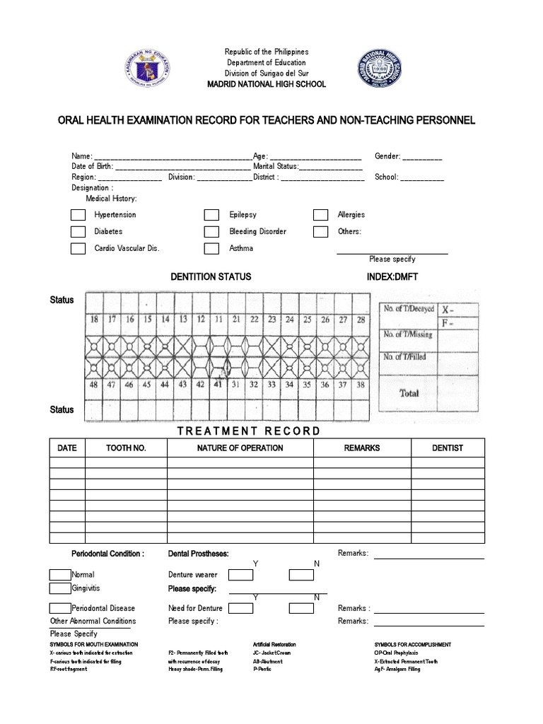 DepEd Oral Health Examination Record | PDF | Periodontology | Dentistry