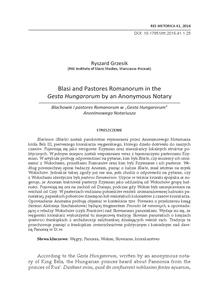 Romeni Nella Gesta Hungarorum PDF | PDF