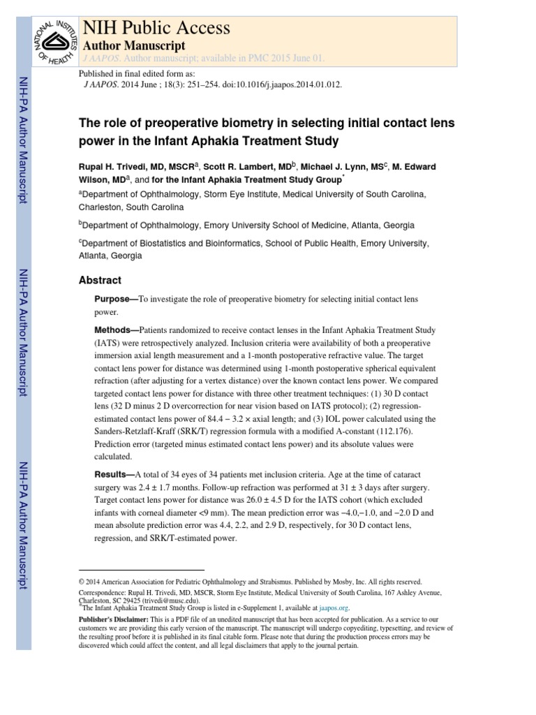 2014 Trivedi, The Role of Preoperative Biometry in Selecting Initial ...