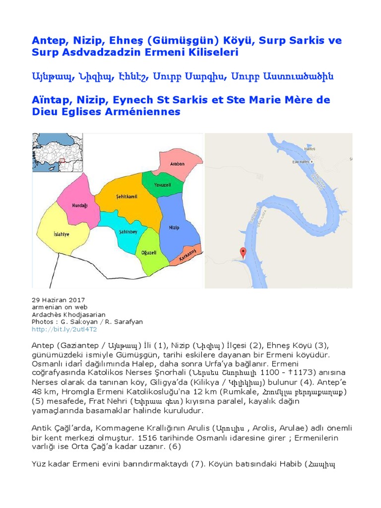 Antep, Nizip, Ehneş (Gümüşgün) Köyü, Surp Sarkis Ve Surp Asdvadzadzin Ermeni Kiliseleri PDF | PDF